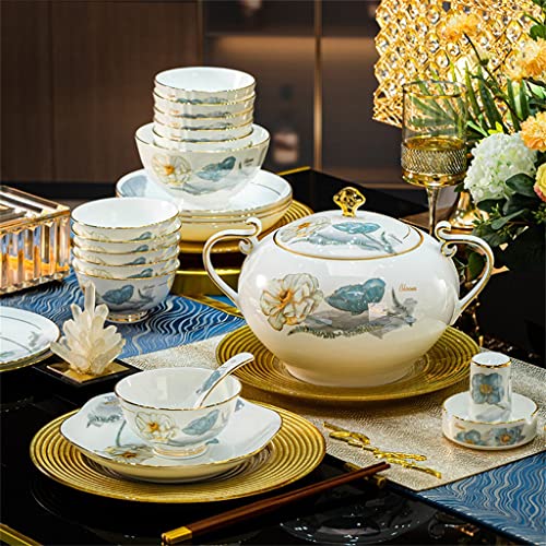 GAENZA Home Tableware 60 Piece Rice Bowl Cutlery Set Bowl Plate Dish Ceramic Tableware