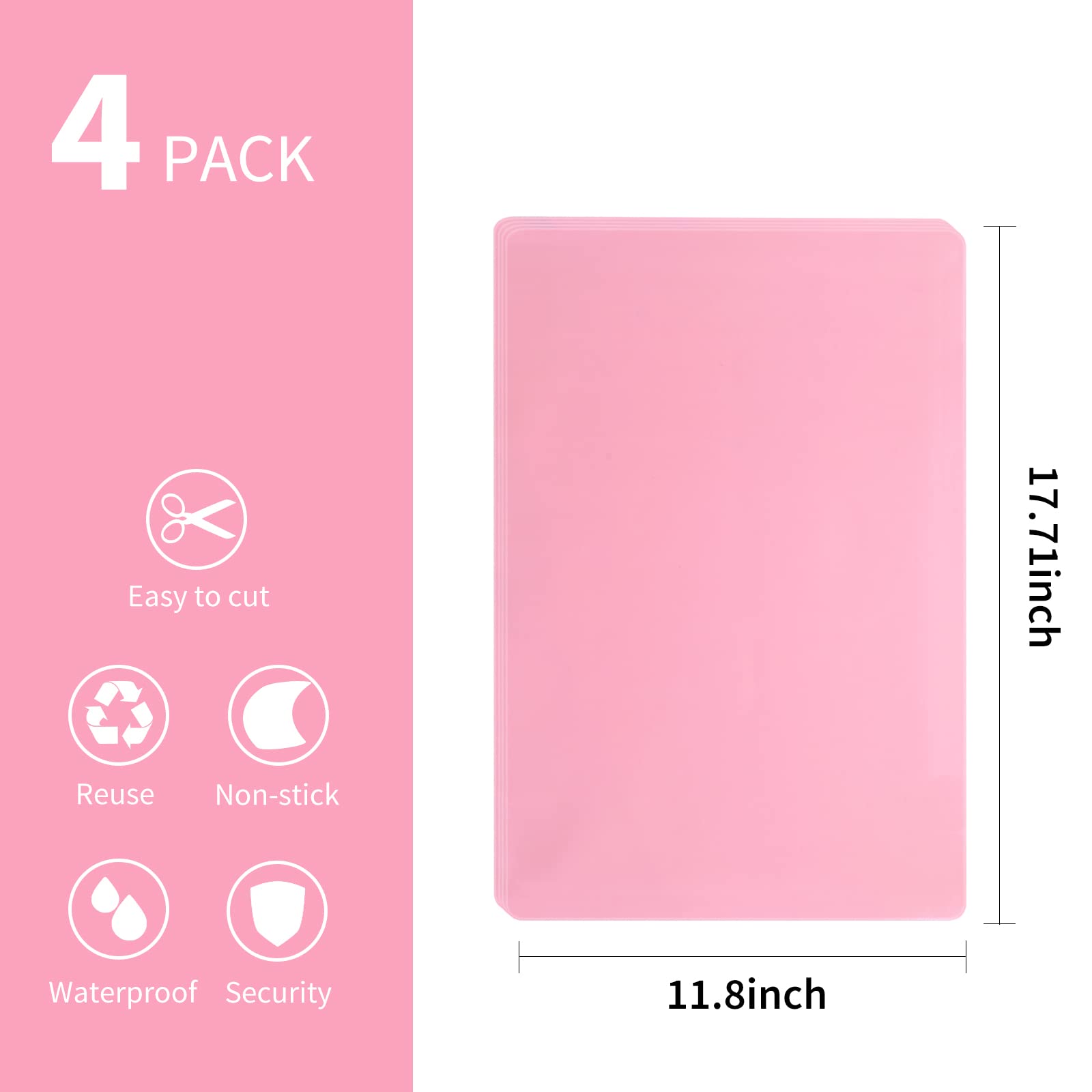 Babyfond 4Pcs Non-Slip Silicone Refrigerator Liners, Washable Shelf Liner, Waterproof Oilproof Fridge Liner Mats for Glass Shelves Kitchen Cabinet Drawer, Reusable Table Placemats (4 Pcs Pink)