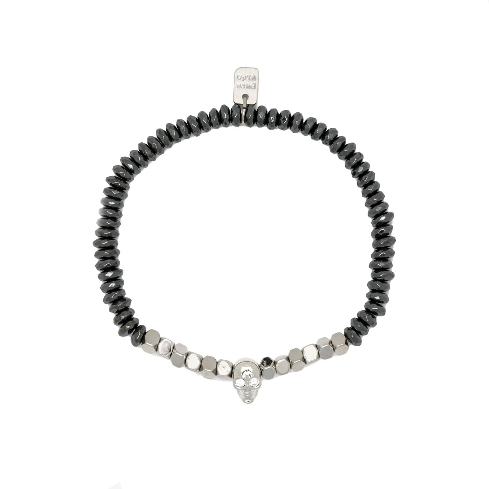 Pura Vida Bracelet Hematite Stretch Bracelet with Skull Charm - Halloween Bracelet & Party Favors - Stretch Bracelet & Adjustable Bracelets for Women - Cute Bracelets