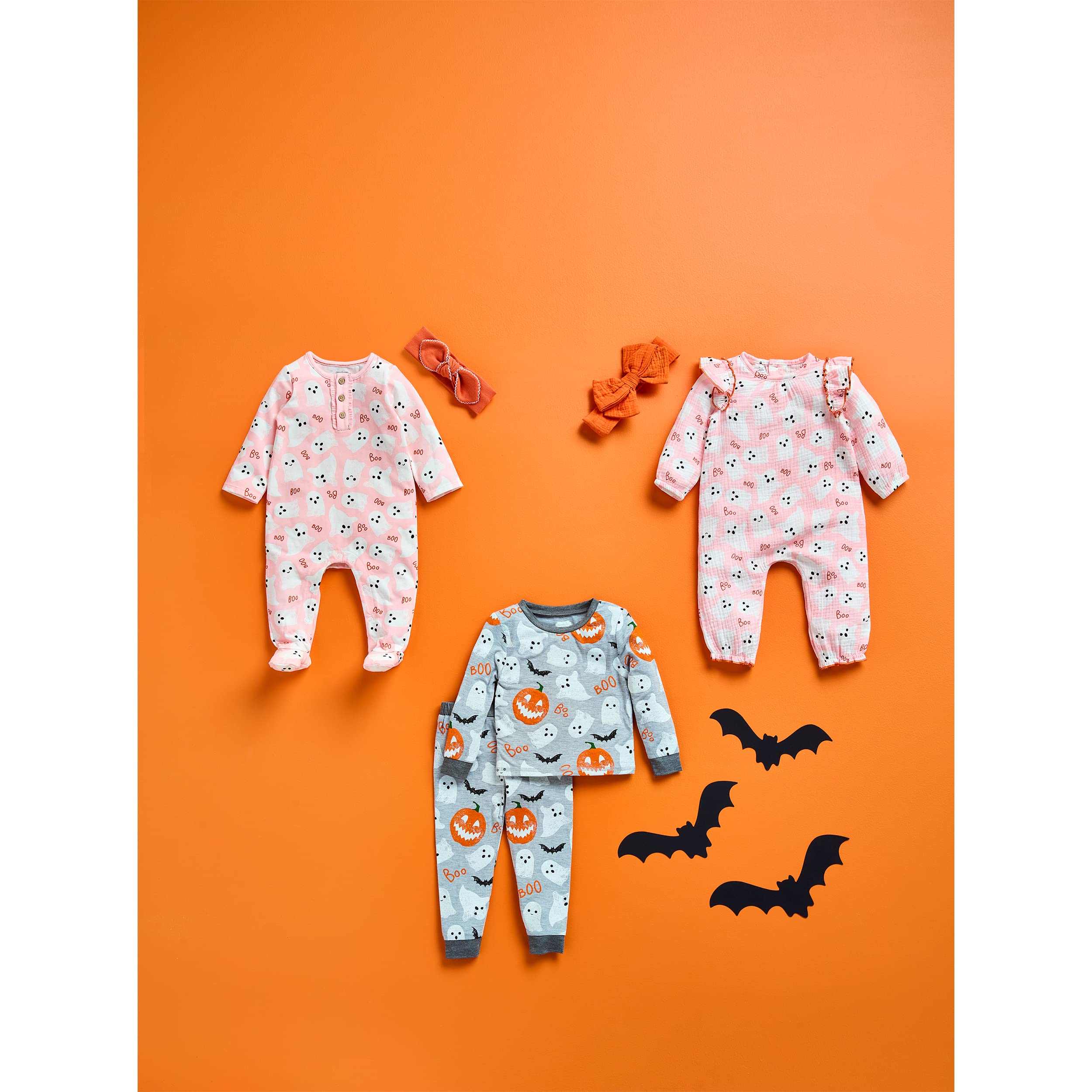 Mud Pie Baby Girl Halloween Ghost Bodysuit and Headband Set, Pink, 9-12M