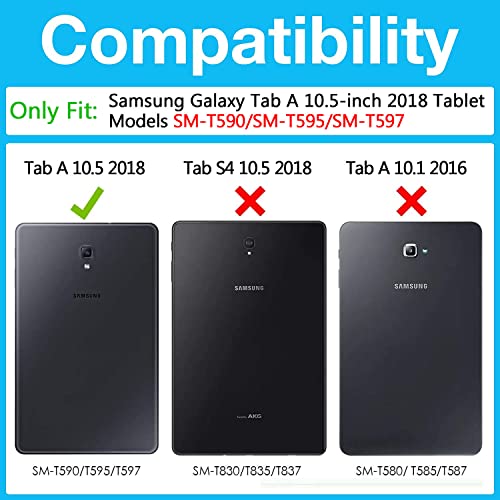 Bkinew Tablet Case for Samsung Galaxy Tab A 10.5-inch 2018 SM-T590/SM-T595/SM-T597 with Screen Protector 360 Rotating Kickstand and Hand/Shoulder Strap Rugged Protective Cover, Black
