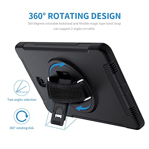 Bkinew Tablet Case for Samsung Galaxy Tab A 10.5-inch 2018 SM-T590/SM-T595/SM-T597 with Screen Protector 360 Rotating Kickstand and Hand/Shoulder Strap Rugged Protective Cover, Black