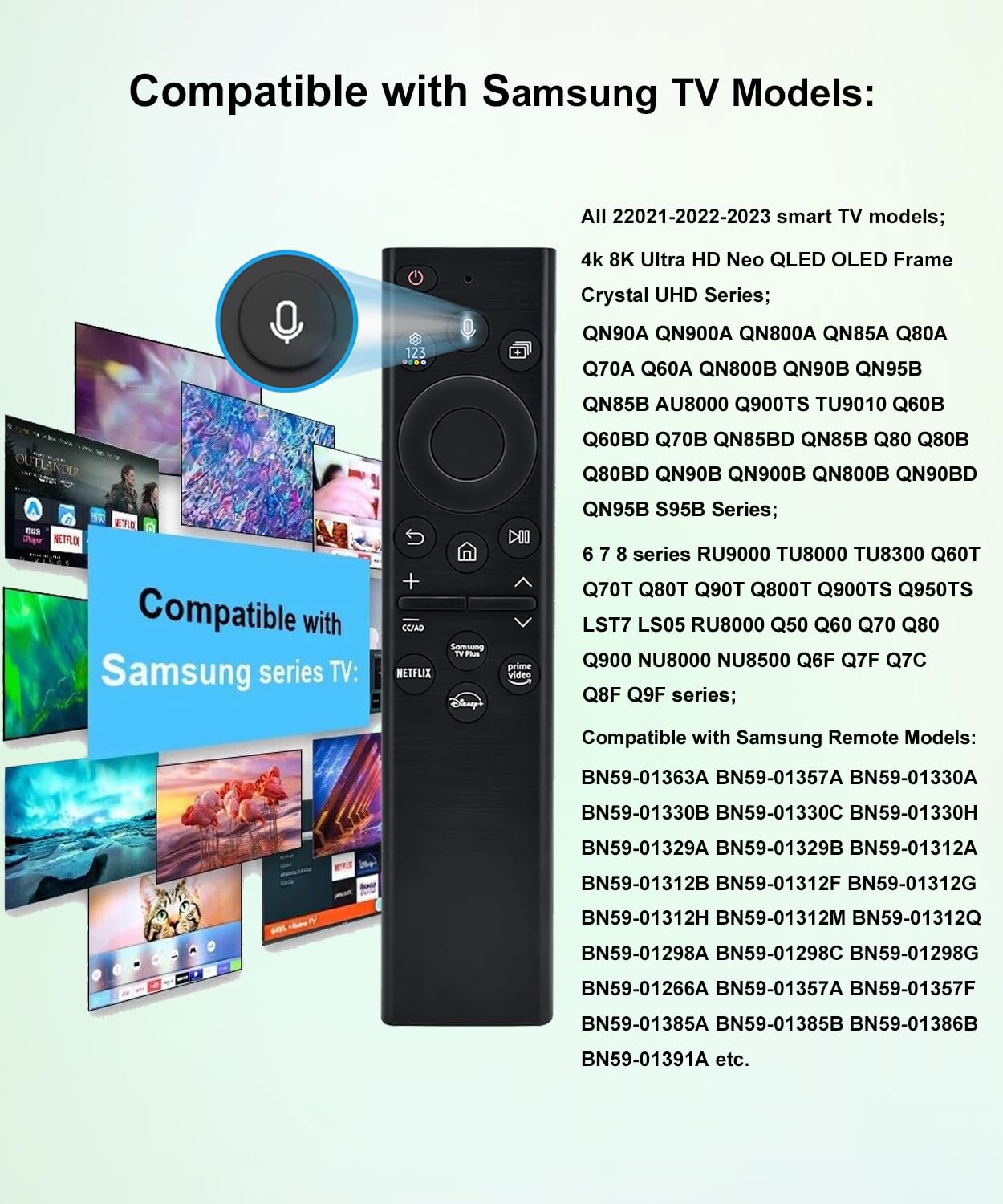 JISOWA Replacement Voice Remote Control Universal for Samsung Smart TV TM2180E TM2280E TM2281E R-NZ RMCSPR1AP1 RMCSPR1BP1 RMCSPN1AP1 RMCSPK1AP1 Ultra HD Neo QLED OLED Frame Crystal UHD Series