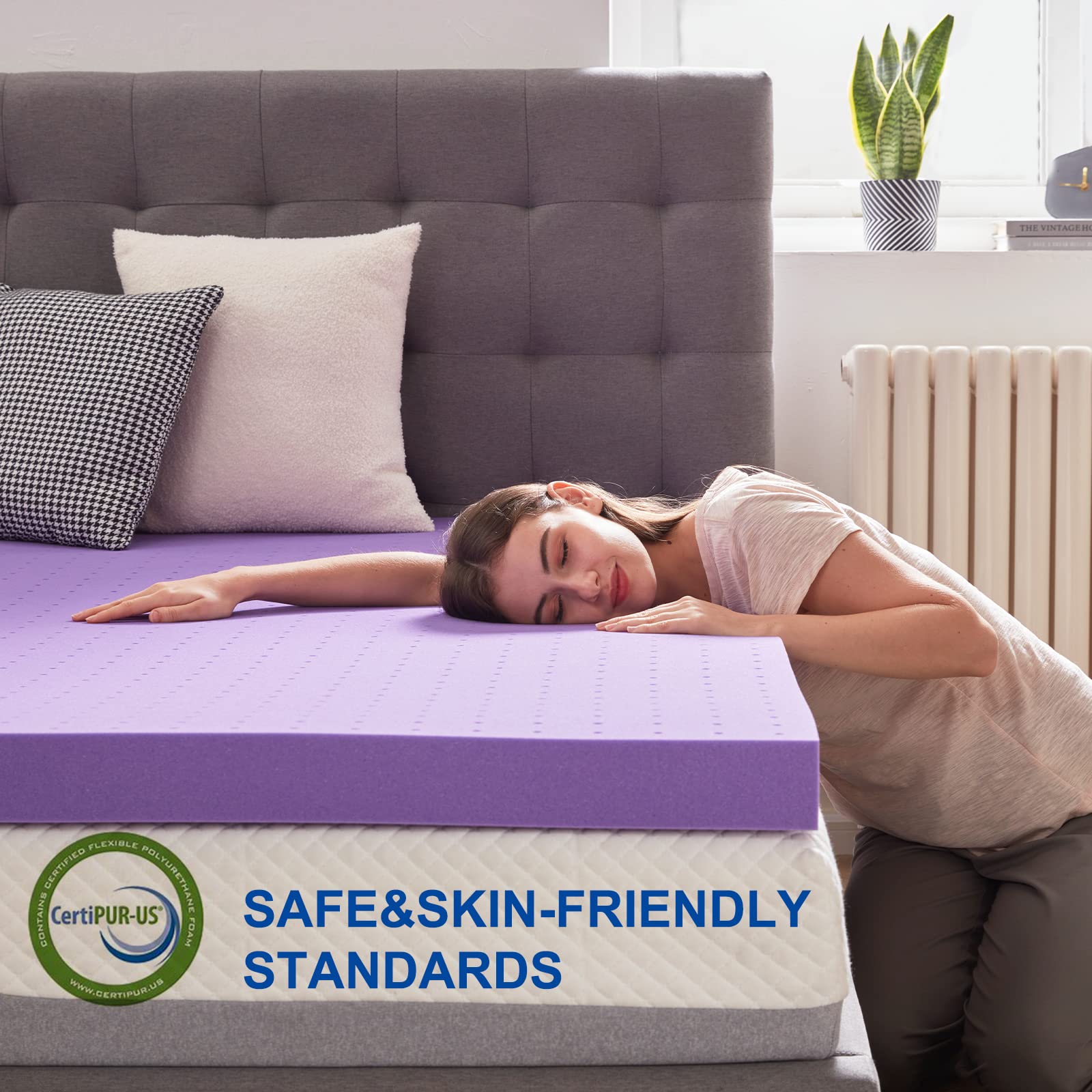 SINWEEK 4 Inch Gel Memory Foam Mattress Topper Ventilated Soft Pressure Relieve Mattress Pad, Breathable Bed Topper, CertiPUR-US Certified, Queen Size