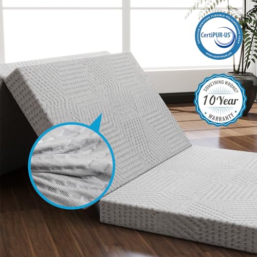Folding Mattress Single Size with Storage Bag, 4 inch Trifold Mattress with Breathable & Washable Cover Portable Foldable Mattress for Traveling, Camping, Guests, 75" L x 35" W