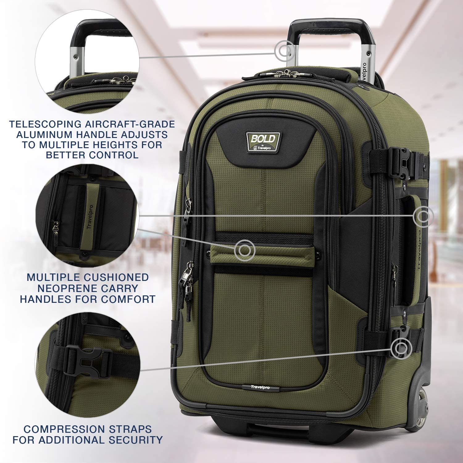 Travelpro Bold Softside Expandable Carry on Rollaboard Luggage, Carry on 22-Inch, Olive Green/Black