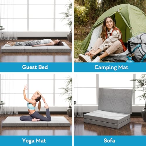 Folding Mattress Single Size with Storage Bag, 4 inch Trifold Mattress with Breathable & Washable Cover Portable Foldable Mattress for Traveling, Camping, Guests, 75" L x 35" W
