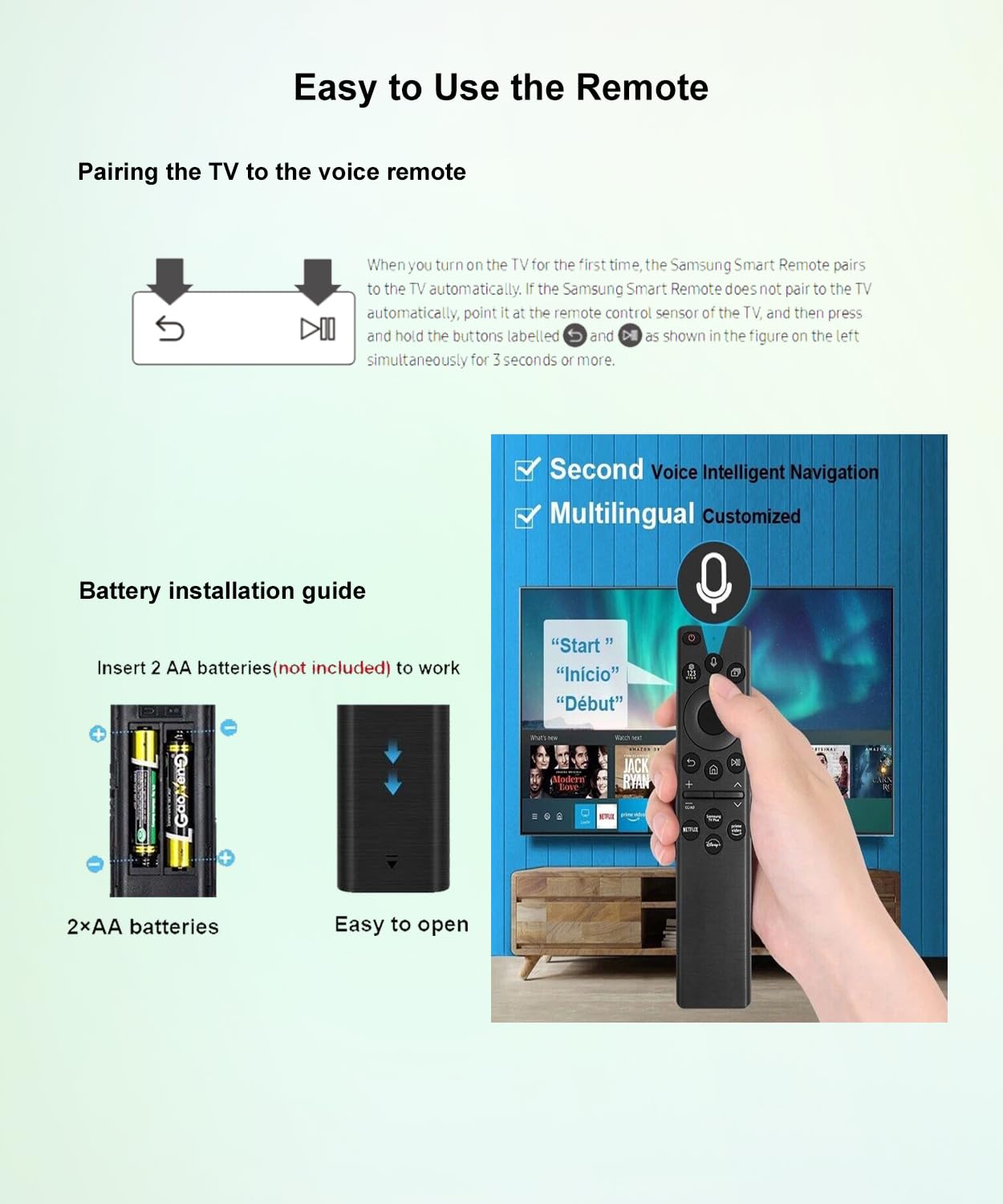 JISOWA Replacement Voice Remote Control Universal for Samsung Smart TV TM2180E TM2280E TM2281E R-NZ RMCSPR1AP1 RMCSPR1BP1 RMCSPN1AP1 RMCSPK1AP1 Ultra HD Neo QLED OLED Frame Crystal UHD Series