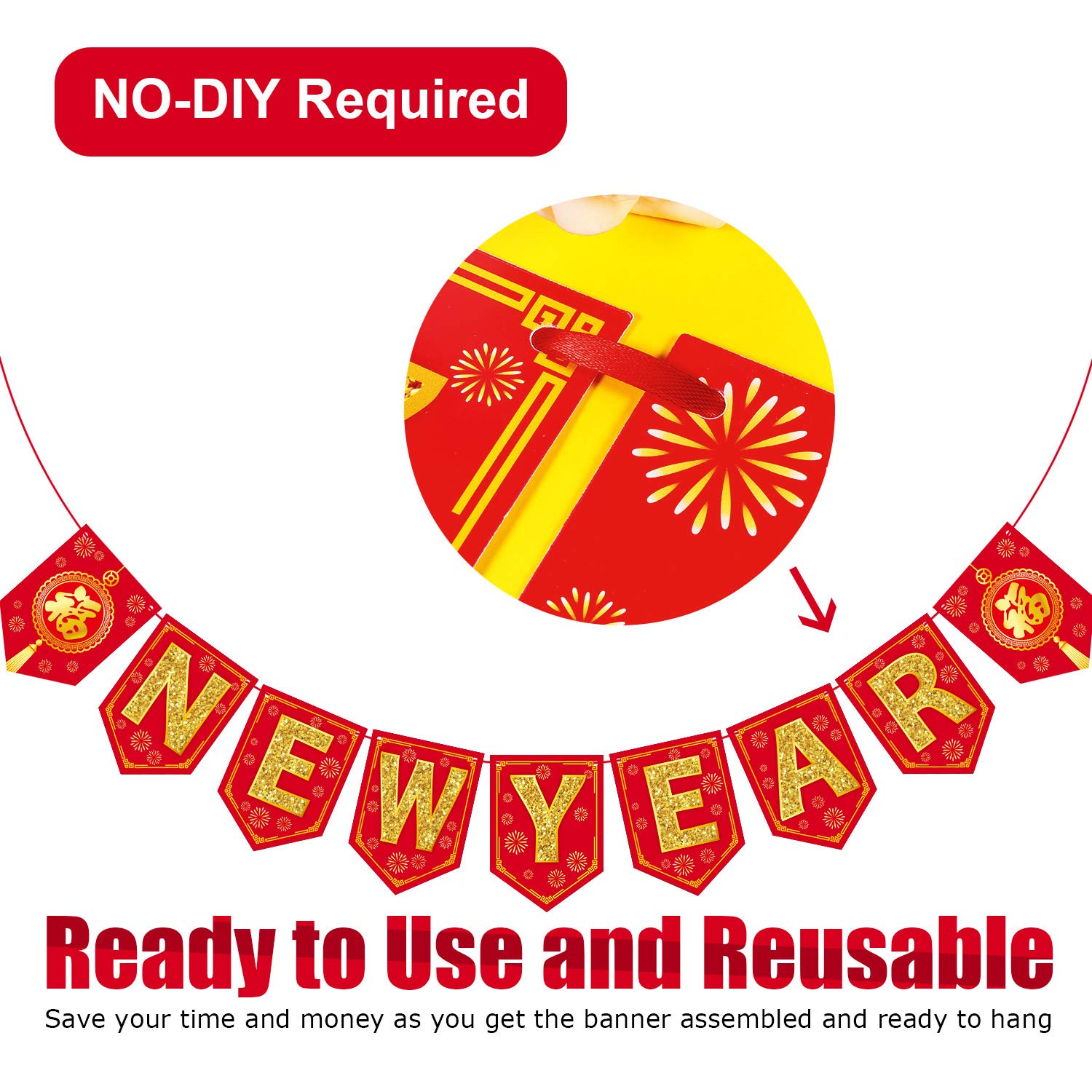 Chinese New Year Bunting Banner Letter 2023 Year of Rabbit Party Bunting Banner Festive Decorations for Chinese New Year