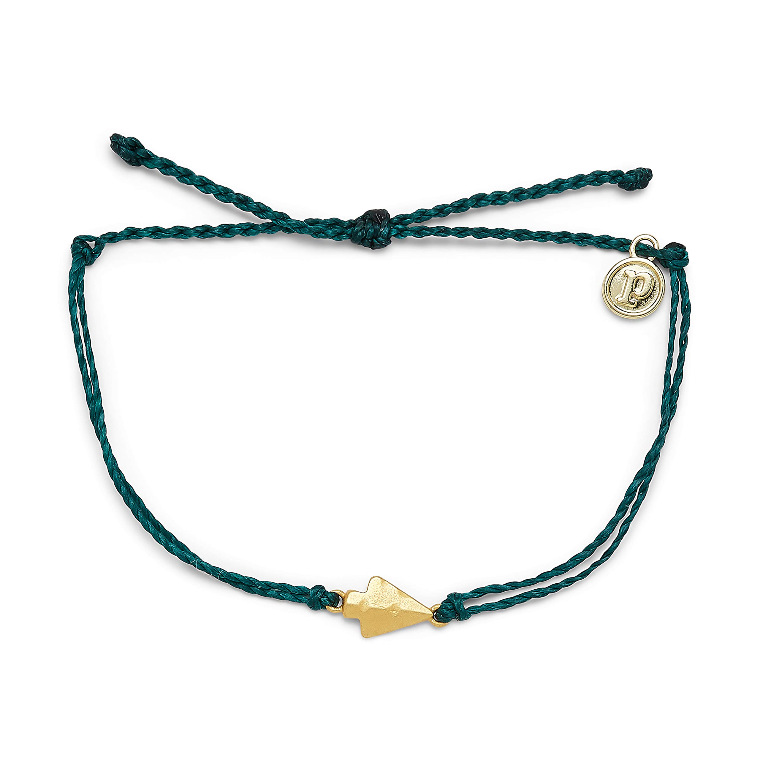 Pura Vida Gold Antique Arrowhead Bracelet - 100% Waterproof, Adjustable Band - Brand Charm, Teal