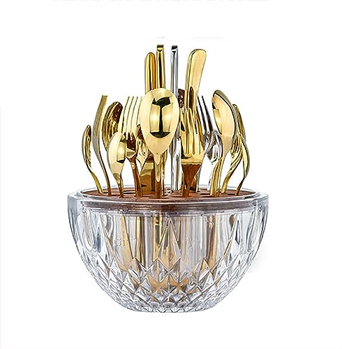Silverware Set Flatware 24-Piece for 6,Glass Egg-shaped Organizer,Stainless Steel Tableware Cutlery Set,Kitchen Utensils,Spoon and Fork Set,Dishwasher Safe