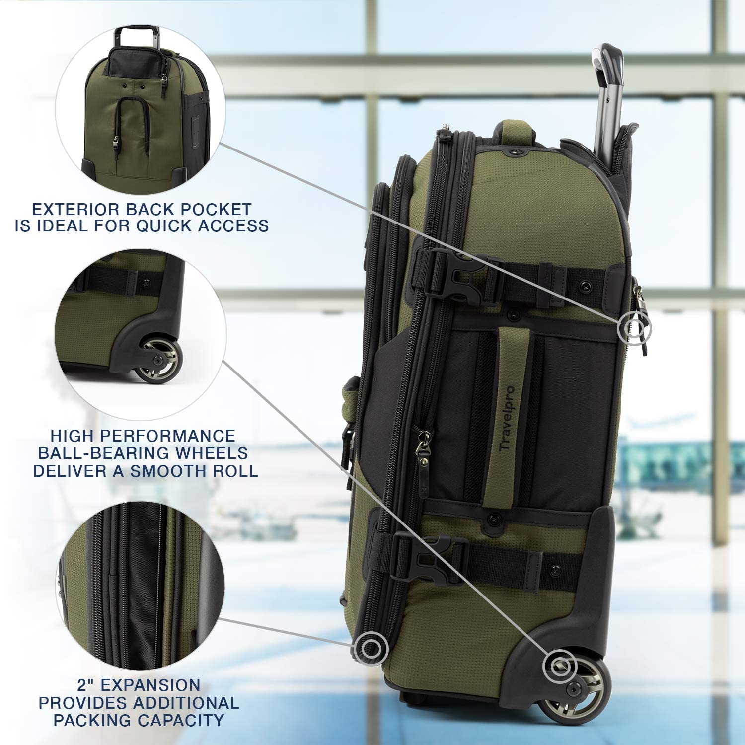 Travelpro Bold Softside Expandable Carry on Rollaboard Luggage, Carry on 22-Inch, Olive Green/Black