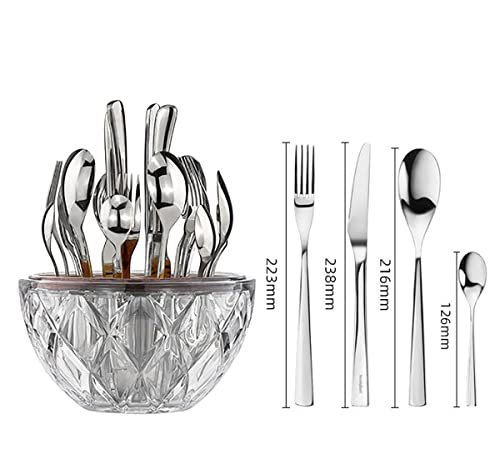 Silverware Set Flatware 24-Piece for 6,Glass Egg-shaped Organizer,Stainless Steel Tableware Cutlery Set,Kitchen Utensils,Spoon and Fork Set,Dishwasher Safe