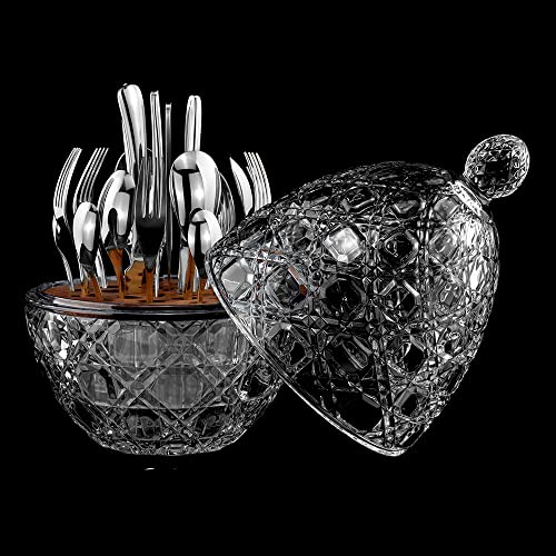 Silverware Set Flatware 24-Piece for 6,Glass Egg-shaped Organizer,Stainless Steel Tableware Cutlery Set,Kitchen Utensils,Spoon and Fork Set,Dishwasher Safe