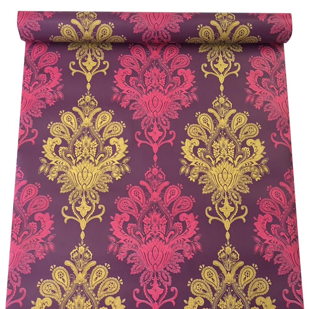 SimpleLife4U Luxury Purple Damask Removable PVC Shelf Drawer Liner Home Decor 17x118 Inch