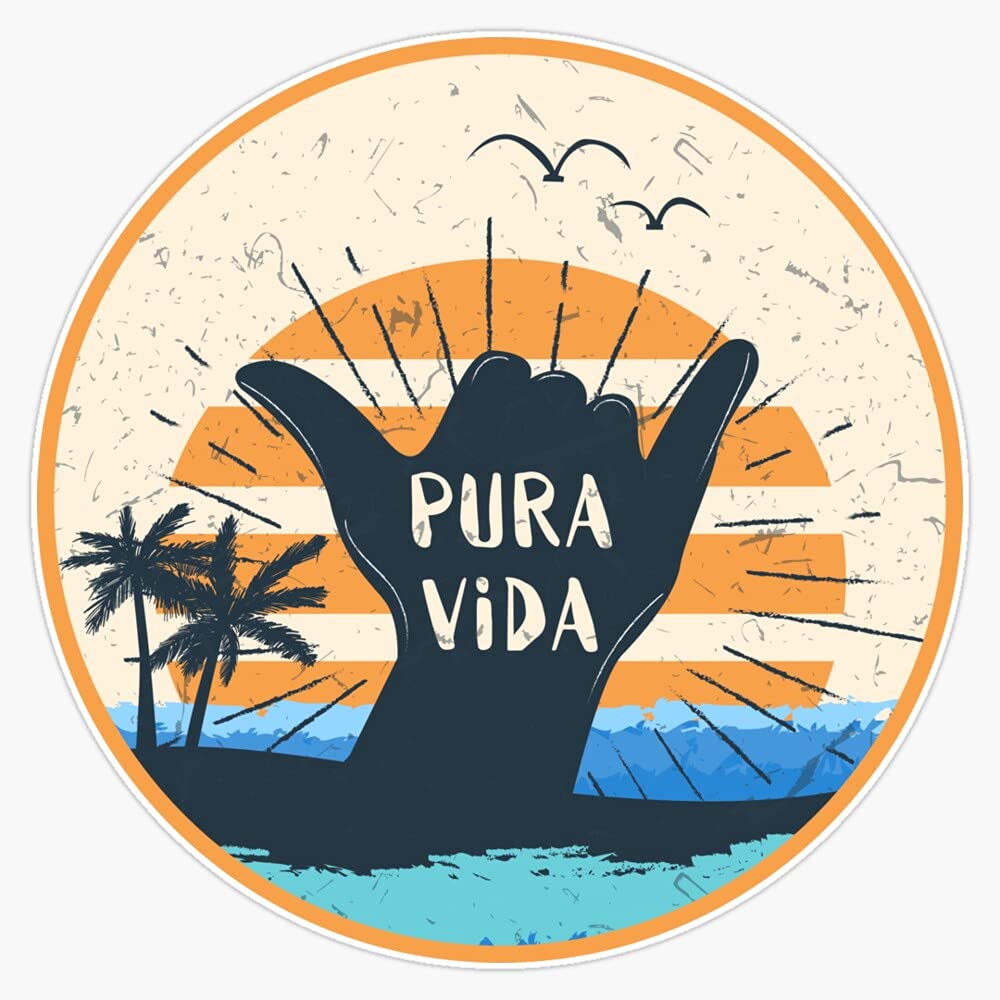 Pura Vida - Costa Rica Shaka Vinyl Sticker Waterproof Bumper Sticker Laptop Window Decal 5inch, LEU3-SM-STICKERS-6145