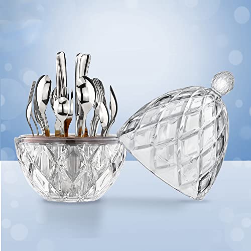 Silverware Set Flatware 24-Piece for 6,Glass Egg-shaped Organizer,Stainless Steel Tableware Cutlery Set,Kitchen Utensils,Spoon and Fork Set,Dishwasher Safe