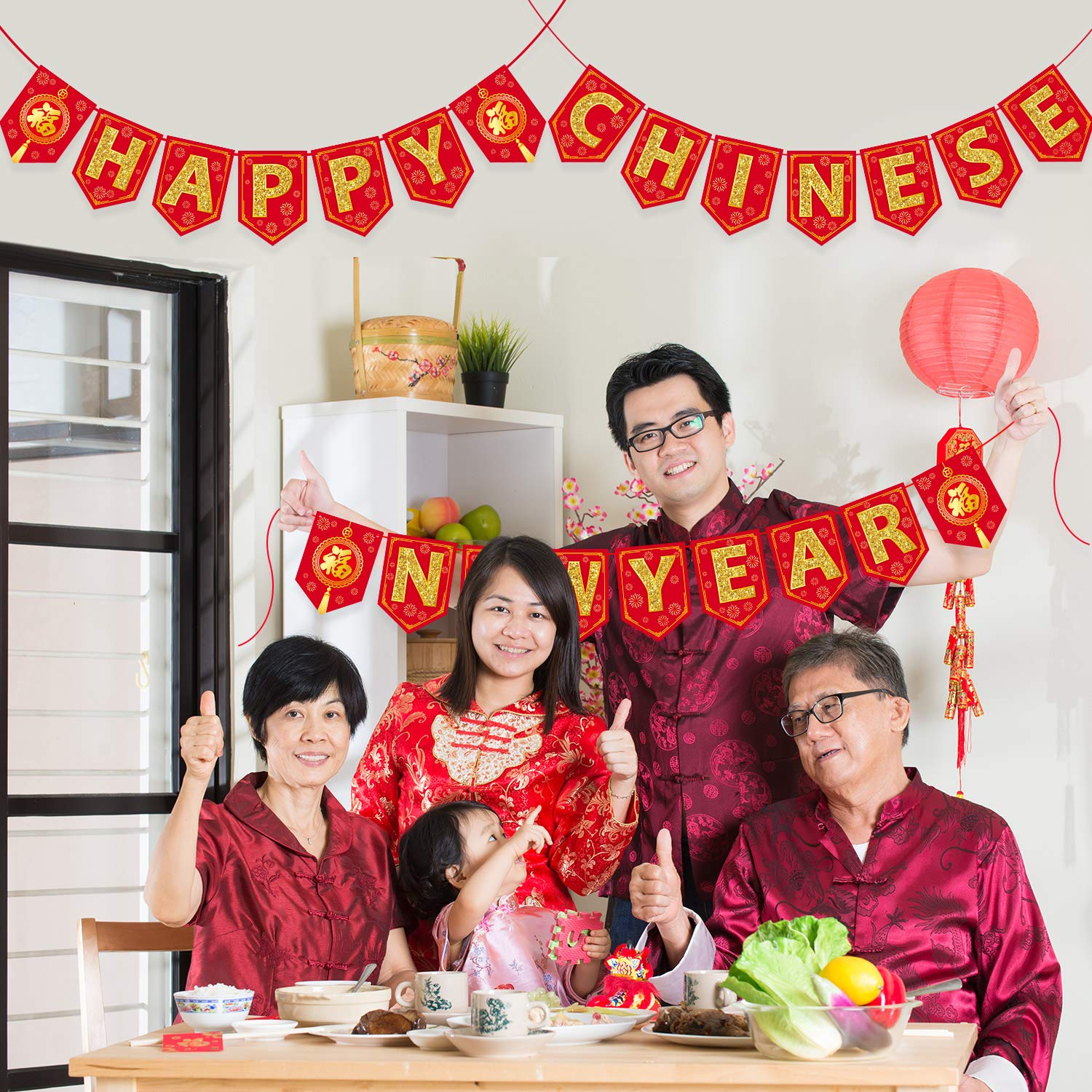 Chinese New Year Bunting Banner Letter 2023 Year of Rabbit Party Bunting Banner Festive Decorations for Chinese New Year