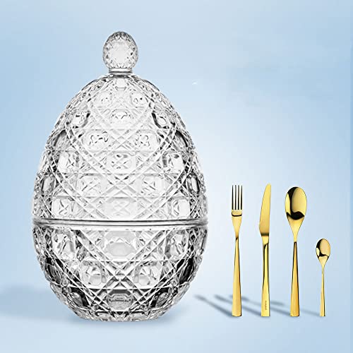 Silverware Set Flatware 24-Piece for 6,Glass Egg-shaped Organizer,Stainless Steel Tableware Cutlery Set,Kitchen Utensils,Spoon and Fork Set,Dishwasher Safe