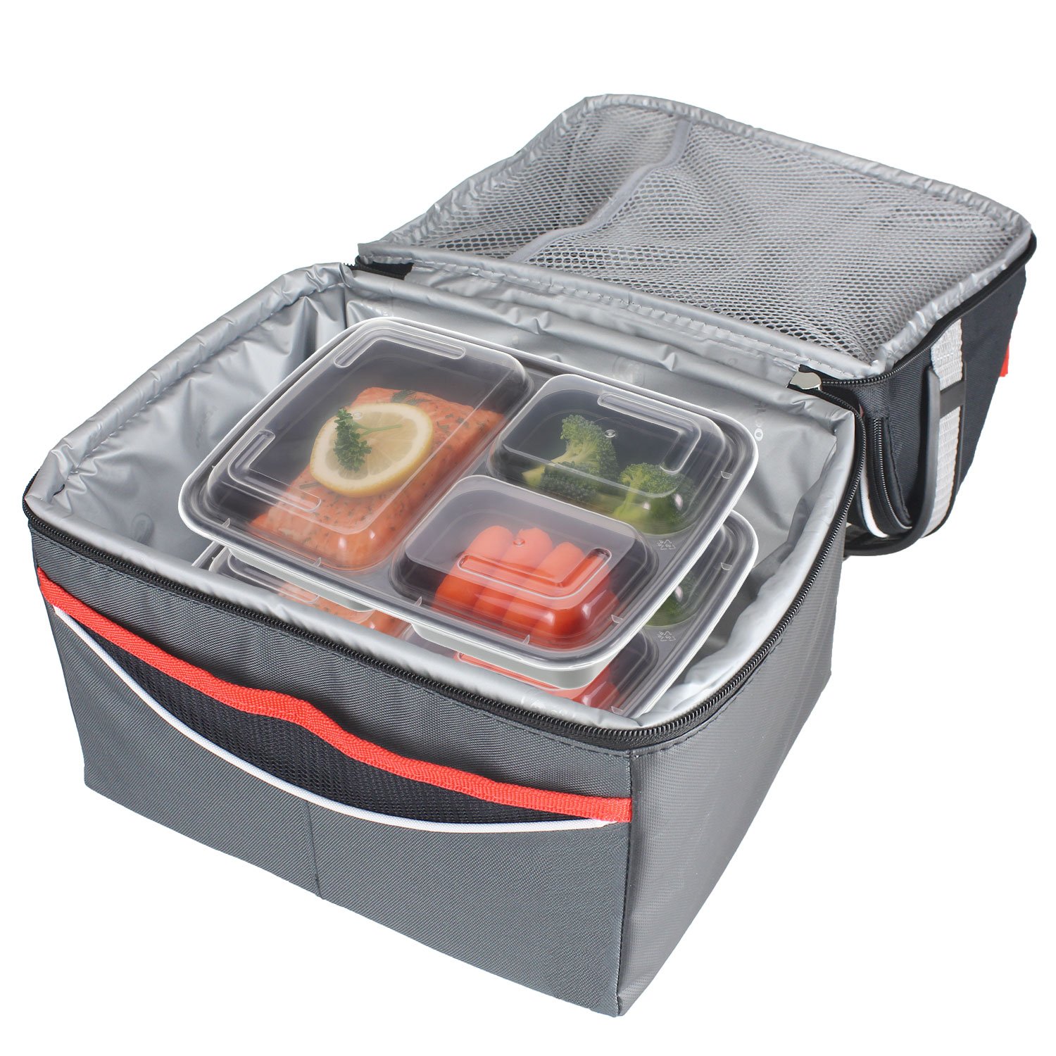 Freshware Meal Prep Containers [21 Pack] 3 Compartment with Lids, Food Storage Containers, Bento Box, BPA Free, Stackable, Microwave/Dishwasher/Freezer Safe (24 oz)