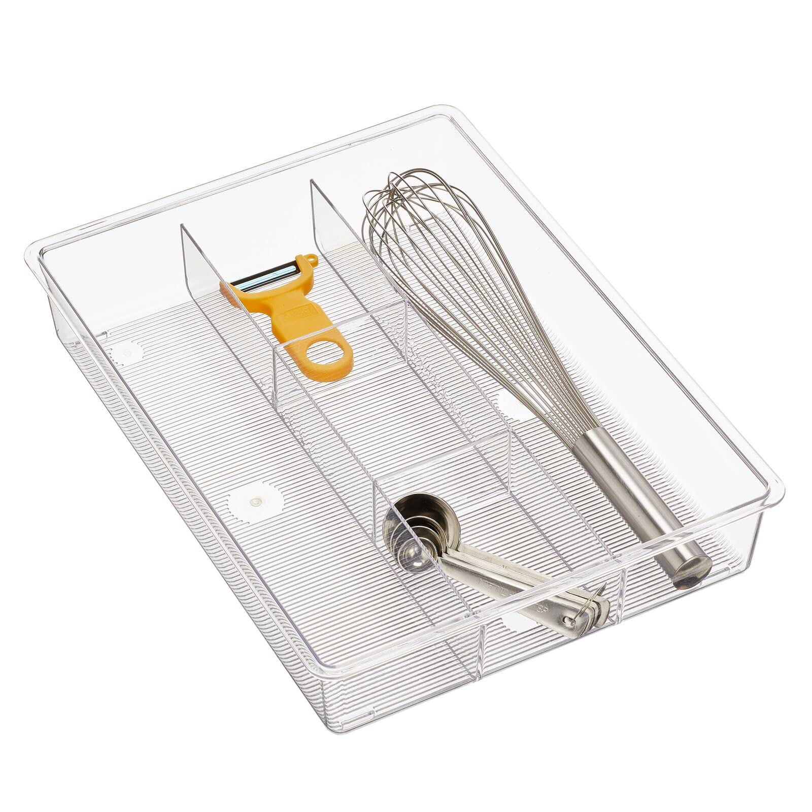 mDesign Adjustable, Expandable Plastic In-Drawer Utensil Organizer Tray Deep 3 Section Divided for Kitchen Organization; Holds Cutlery, Flatware, Silverware, Cooking Utensils, Ligne Collection, Clear
