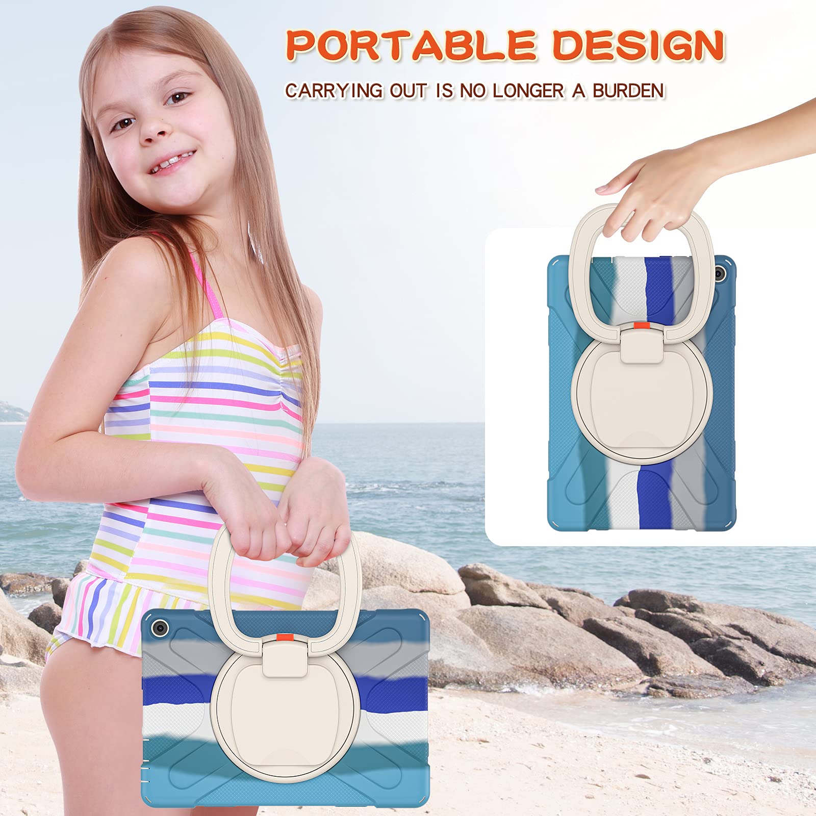 360 ° Rotation Portable Case for Fire HD 10 & HD 10 Plus Tablet(11th Generation, 2021 Release Rugged Case Rotating Stand Hand Strap Shoulder Carrying Strap Outdoor Cover (Colourful Blue)