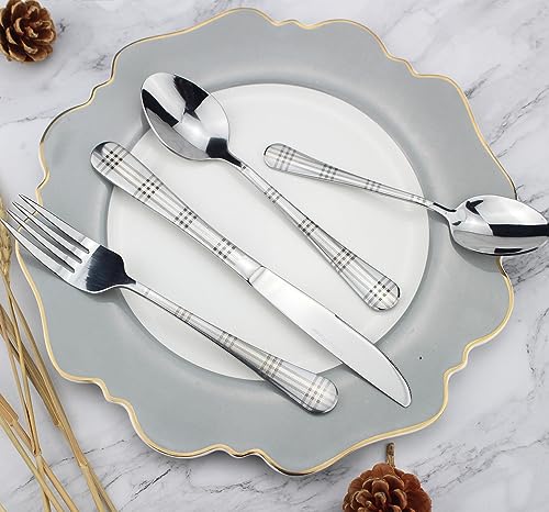 Silverware Set Flatware Retro Black Polka Dots for 4 Utensil Cutlery Geometric，Mirror Polished，Great for Famil，Dinnerware，Gatherings Daily Use–Spoons,Knives,Teaspoons,Forks 20-Piece