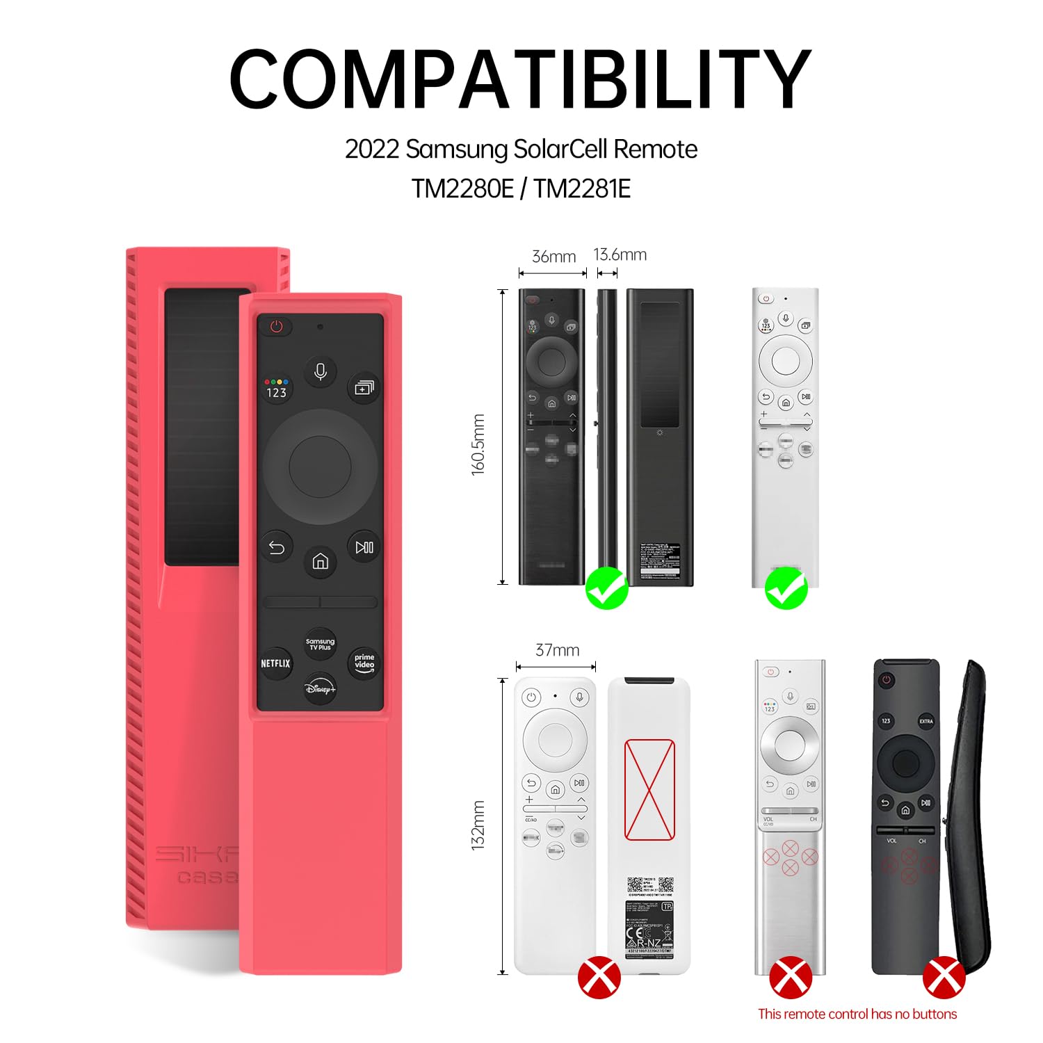 Silicone Samsung Remote Cover Compatible with 2022 Samsung SolarCell Remote TM2280E BN59-01386 BN68-13841G BN59-01385A Cover Samsung TM2240A Remote Case Shockproof Anit-Lost with Lanyard(Red)