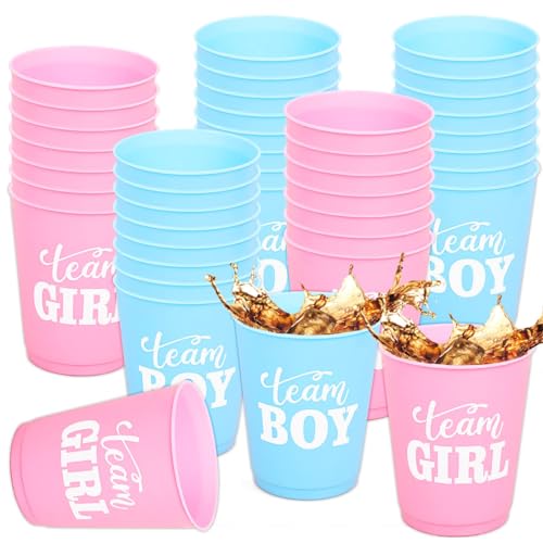 24 Pcs Gender Reveal Party Cups Reusable Gender Reveal Plastic Tumblers Team Boy Team Girl Plastic Drinking Cups 12oz Party Supplies Decorations for Gender Reveal Baby Shower Birthday Party Favors