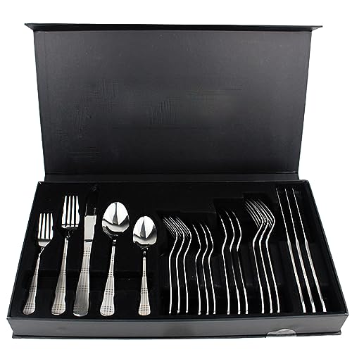 Silverware Set Flatware Retro Black Polka Dots for 4 Utensil Cutlery Geometric，Mirror Polished，Great for Famil，Dinnerware，Gatherings Daily Use–Spoons,Knives,Teaspoons,Forks 20-Piece