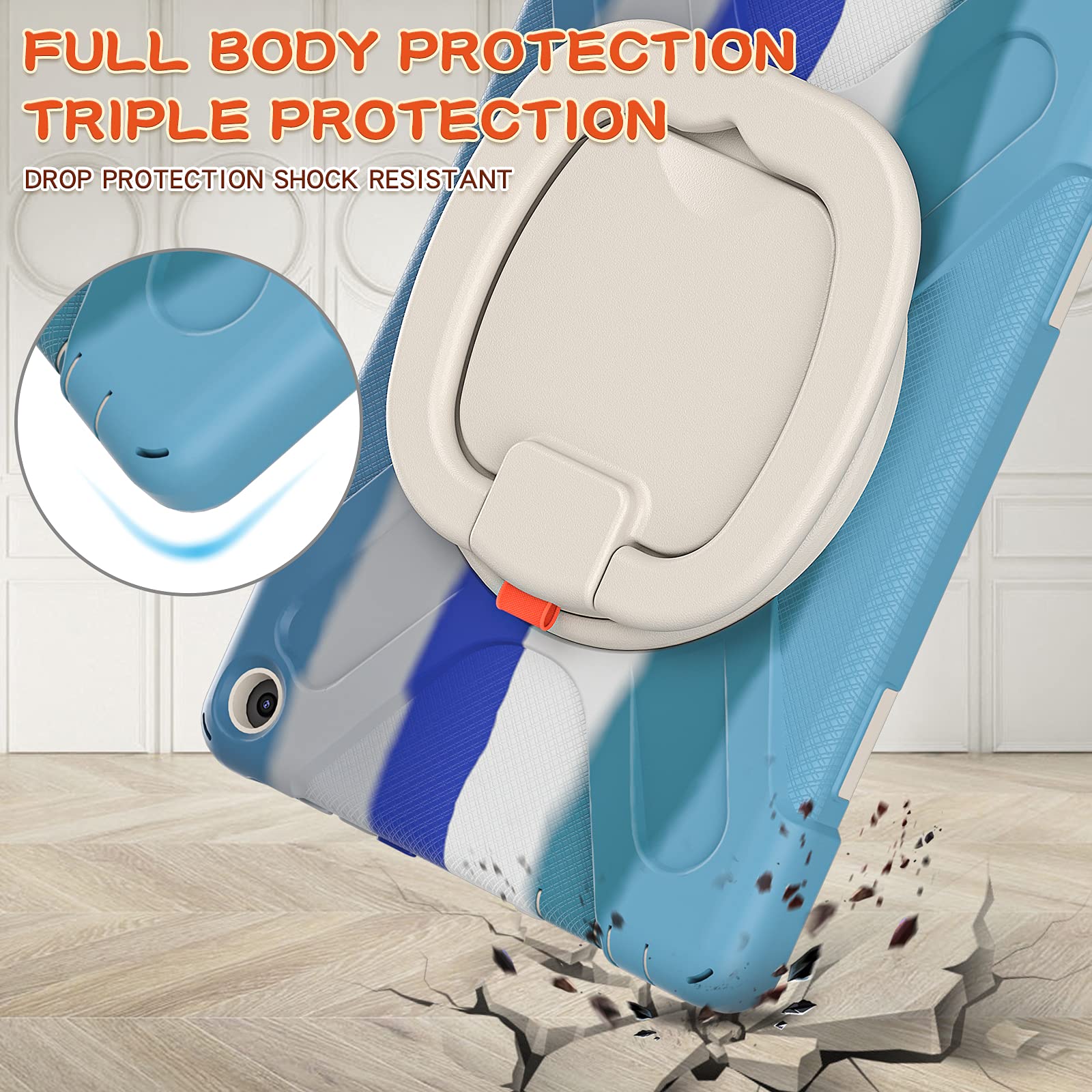 360 ° Rotation Portable Case for Fire HD 10 & HD 10 Plus Tablet(11th Generation, 2021 Release Rugged Case Rotating Stand Hand Strap Shoulder Carrying Strap Outdoor Cover (Colourful Blue)