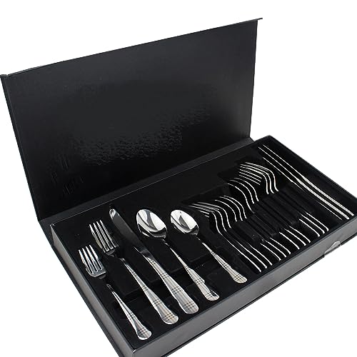 Silverware Set Flatware Retro Black Polka Dots for 4 Utensil Cutlery Geometric，Mirror Polished，Great for Famil，Dinnerware，Gatherings Daily Use–Spoons,Knives,Teaspoons,Forks 20-Piece