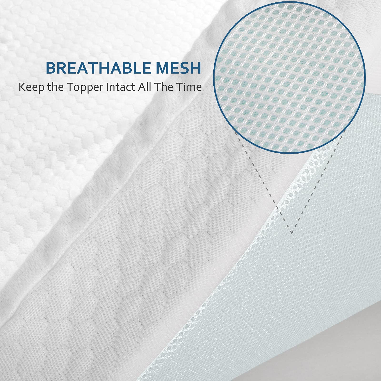 Cover for Mattress Topper Full Size, 3-4 Inch Full Memory Foam Cover with Zipper, Viscose Made from Bamboo and 3D Mesh Fabric Backing Latex Mattress Topper Removable Cover with Straps