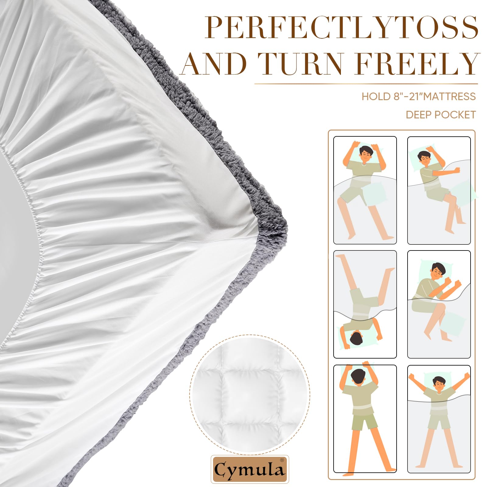 Mattress Topper Queen Size for Back Pain, Cymula Extra Thick 2 inch Sherpa Mattress Pad Bed Soft Pillow Top with 900GSM Fluffy Down Alternative Mattress Cover with 8-21" Deep Pocket, 60x80in White