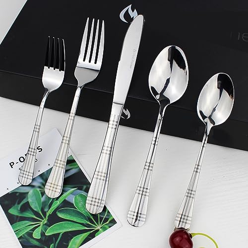 Silverware Set Flatware Retro Black Polka Dots for 4 Utensil Cutlery Geometric,Mirror Polished,Great for Famil,Dinnerware,Gatherings Daily Use–Spoons,Knives,Teaspoons,Forks 20-Piece