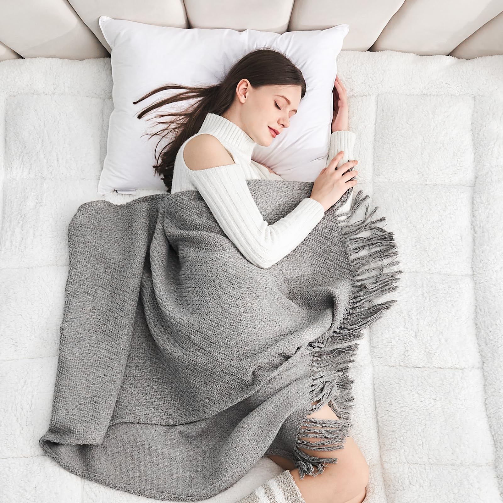 Mattress Topper Queen Size for Back Pain, Cymula Extra Thick 2 inch Sherpa Mattress Pad Bed Soft Pillow Top with 900GSM Fluffy Down Alternative Mattress Cover with 8-21" Deep Pocket, 60x80in White