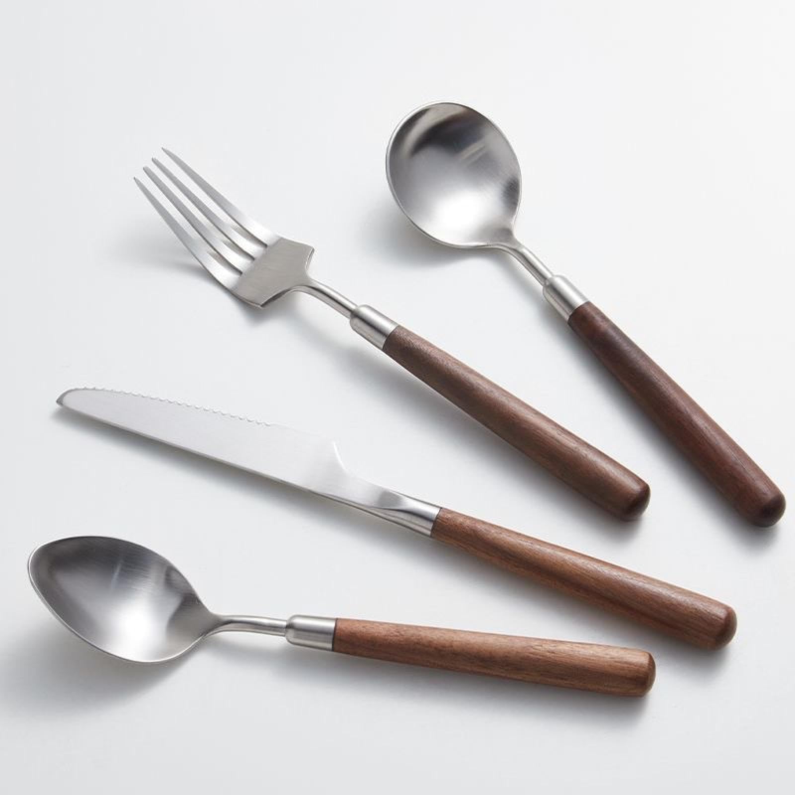BILKAR Solid Wood Walnut Handle Stainless Steel Steak Knife and Fork Western Food Knife and Fork Dessert Cutlery Set