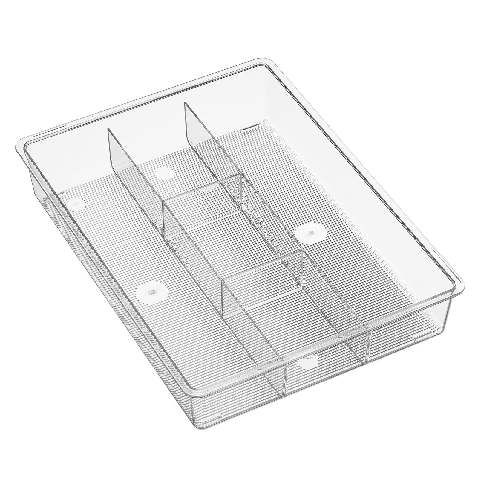 mDesign Adjustable, Expandable Plastic In-Drawer Utensil Organizer Tray Deep 3 Section Divided for Kitchen Organization; Holds Cutlery, Flatware, Silverware, Cooking Utensils, Ligne Collection, Clear