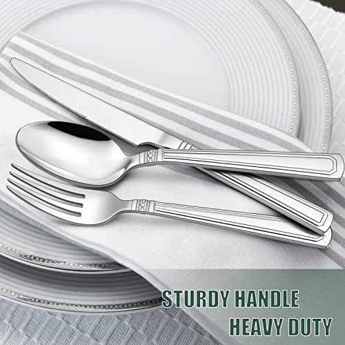 HaWare 60-Piece Heavy Duty Silverware Set, Stainless Steel Flatware Cutlery Set for 12, Fancy Tableware Eating Utensils for Home, Hotel, Restaurant, Include Dinner Knives Forks Spoons, Dishwasher Safe