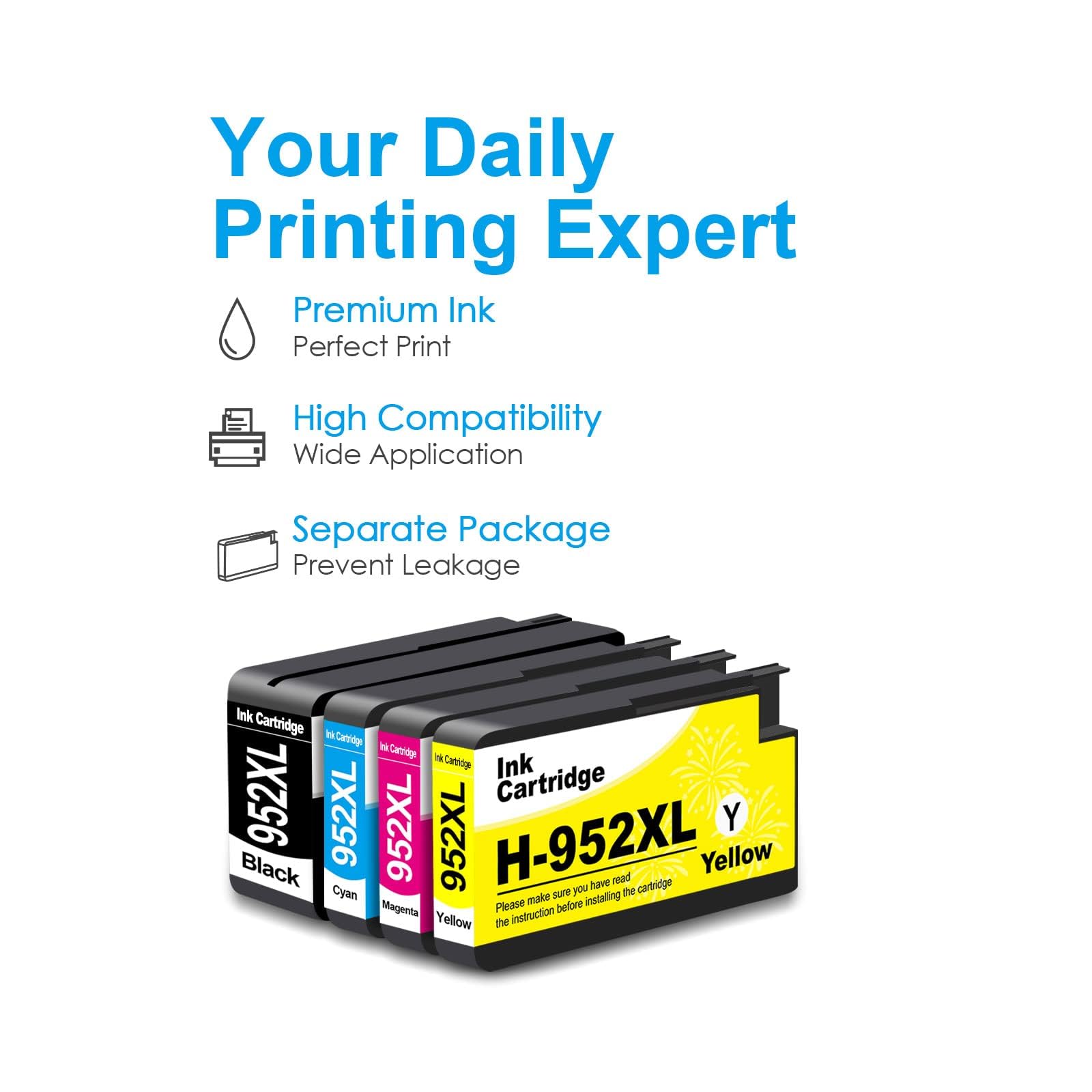 Galada Remanufactured 952Xl Ink Cartridges Combo Pack Replacement for Hp Ink 952Xl Black and Color Combo Pack Compatible with Hp OfficeJet Pro 8710 8715 8720 8210 7740 7720 7730 8725 8730 8740 Printer