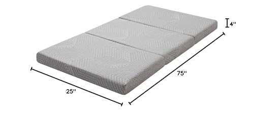 Vyfipt Tri Folding Mattress Single Size,4 Inch Tri Fold Memory Foam Mattress Topper Single Size 75"×25"×4",Grey