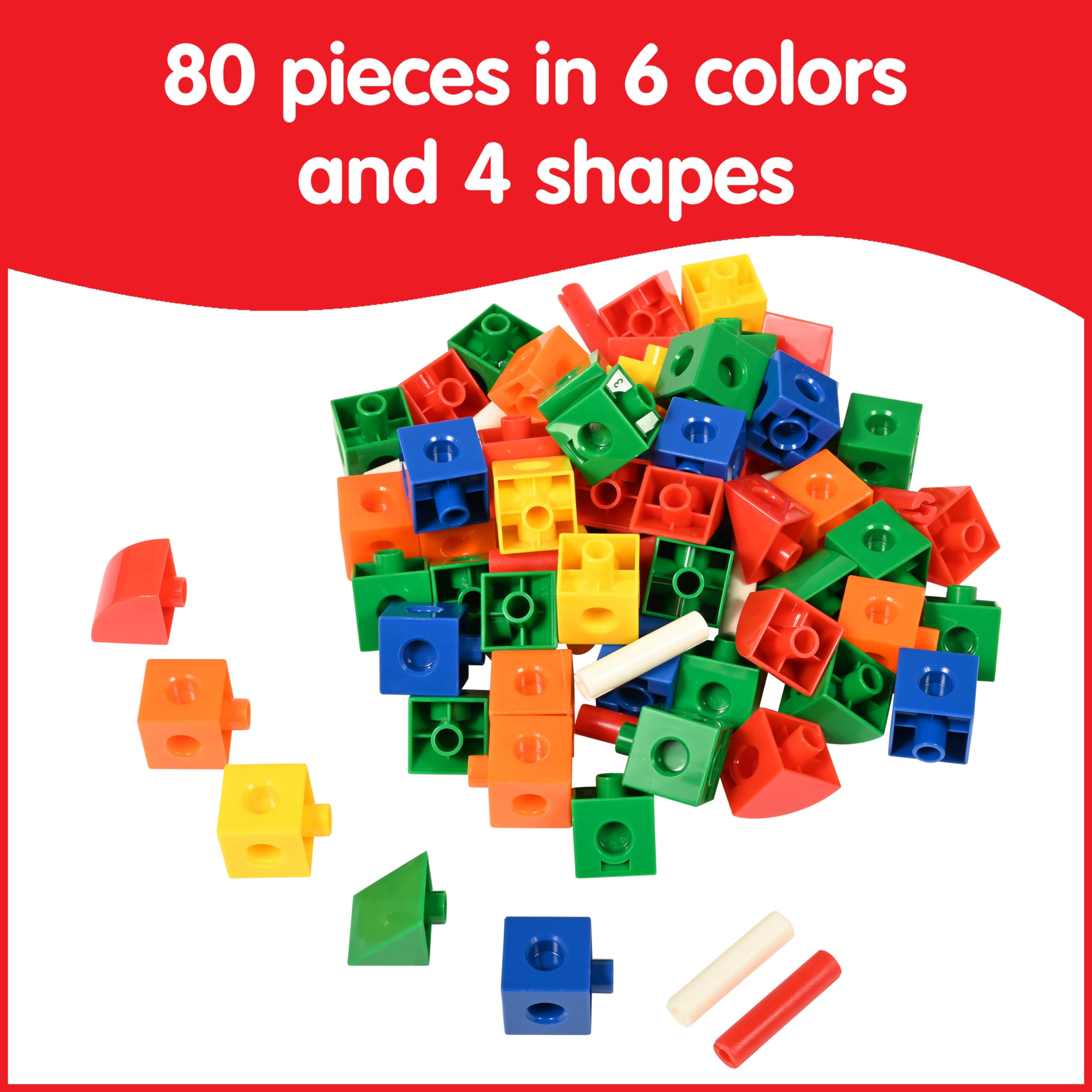 Edx Education Construction Linking Cubes - Mini Jar Set of 80 - Linking Cubes - STEM Play - Math Manipulative for Kids
