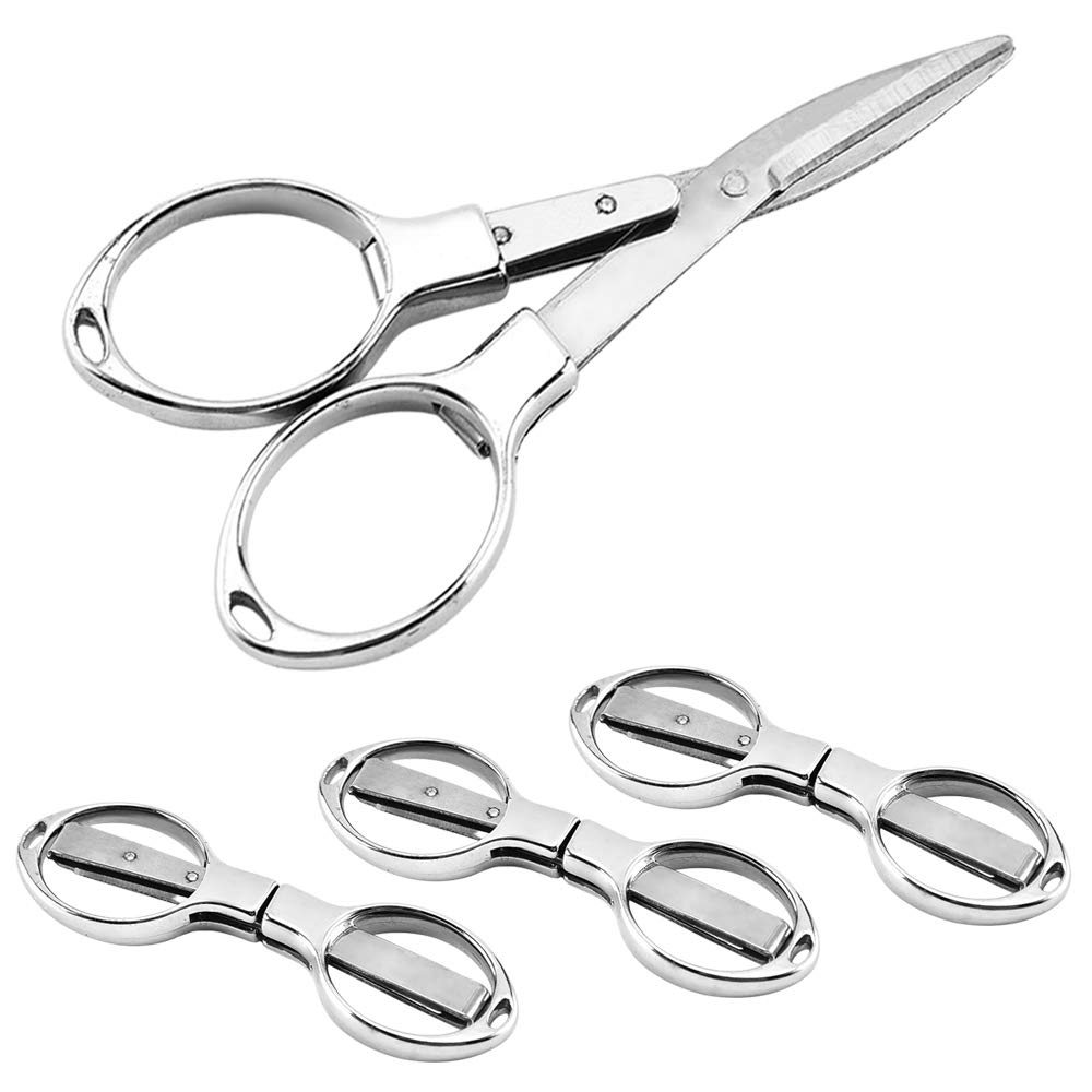 maxin Scissors,4 Pcs Folding Scissors, Stainless Steel Telescopic Cutter Scissors Folding Safety Scissors Trip Scissors for Home,Office,School, Camping