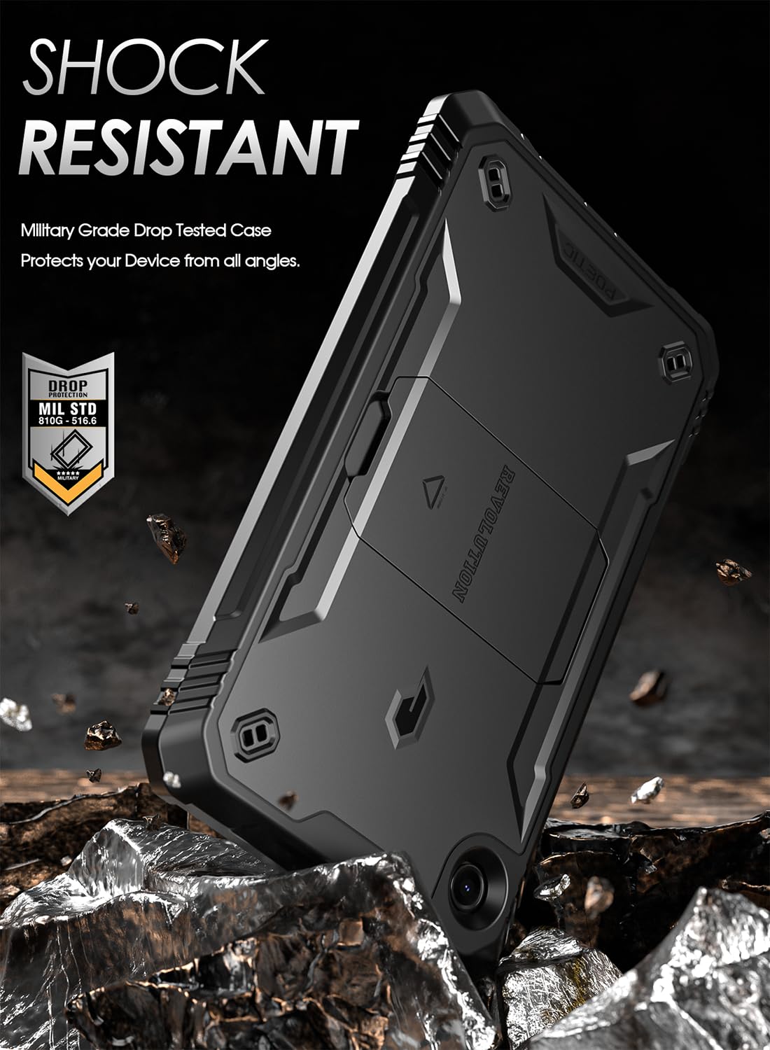 Poetic Revolution Case for Samsung Galaxy Tab A9 8.7 inch (2023), Built in-Screen Protector with Full-Body Kickstand Rugged Heavy Duty Case, Black