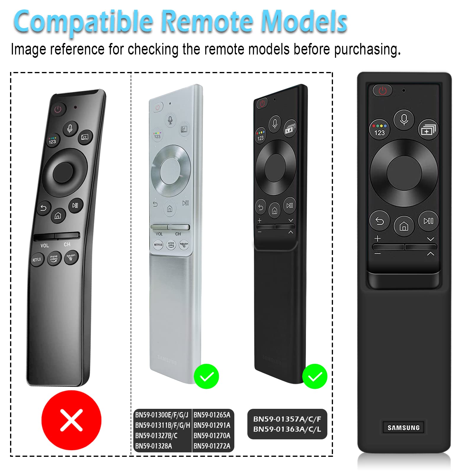 Moikuu Remote Cover for Samsung Smart TV Solar Remote, Slicone Case for BN59-01357 BN59-01311 BN59-01363, Protective Remote Sleeve Classic Black with Opening for Solar Charge USB Cable and Earphone
