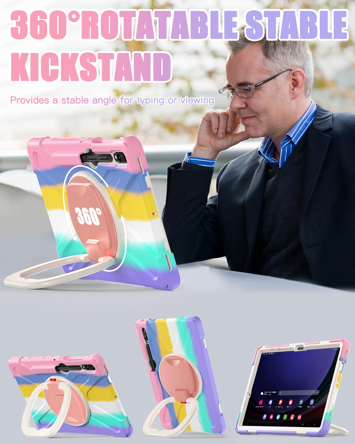 BRAECN Case for 12.4 Inch Samsung Galaxy Tab S9 Plus, S8+, S7+, S7 FE, Rugged Silicone Case with S Pen Holder, Handle Grip, Kickstand, Shoulder Strap, Colorful Pink