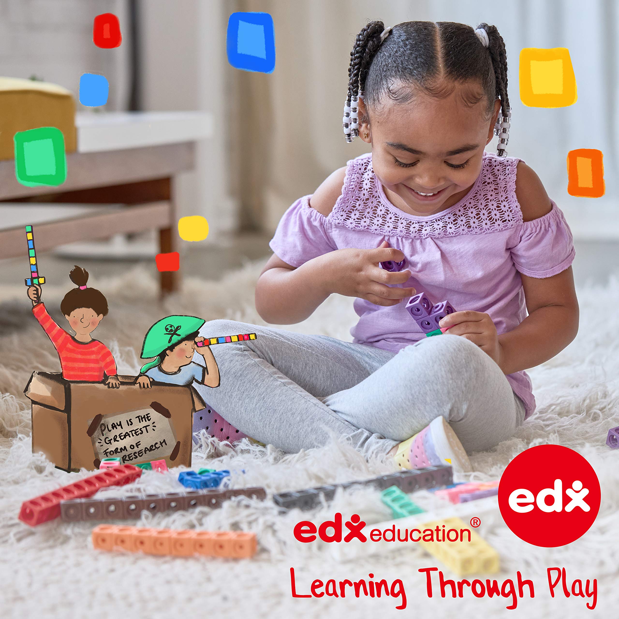 Edx Education Construction Linking Cubes - Mini Jar Set of 80 - Linking Cubes - STEM Play - Math Manipulative for Kids