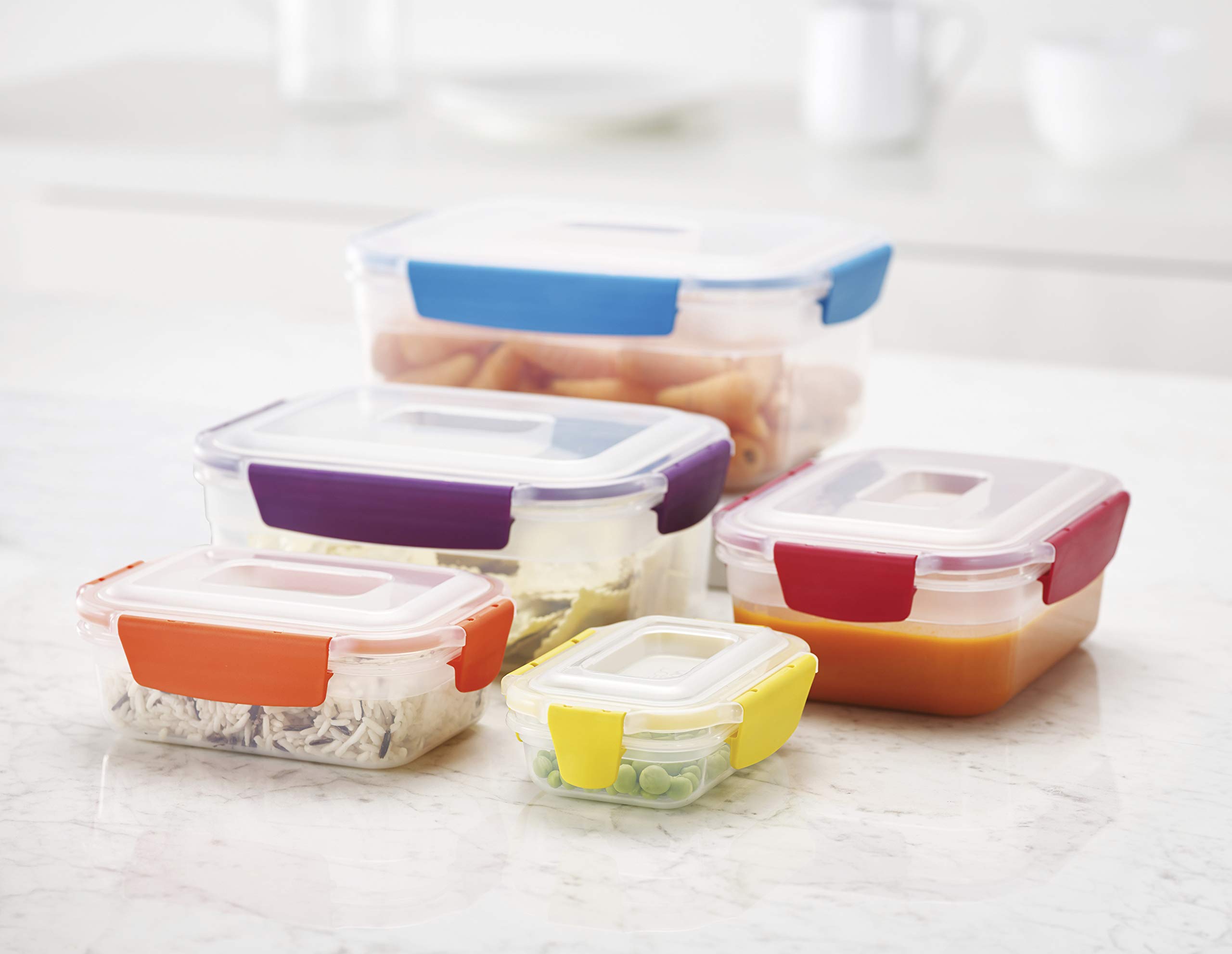 Joseph Joseph Nest Lock Plastic Food Storage Container Set with Lockable Airtight Leakproof Lids, 10-Piece, Multi-Color