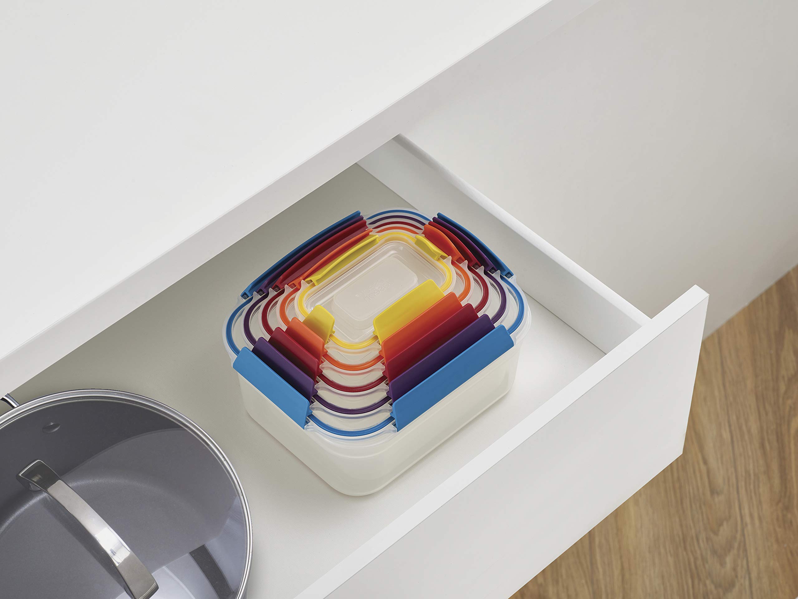Joseph Joseph Nest Lock Plastic Food Storage Container Set with Lockable Airtight Leakproof Lids, 10-Piece, Multi-Color