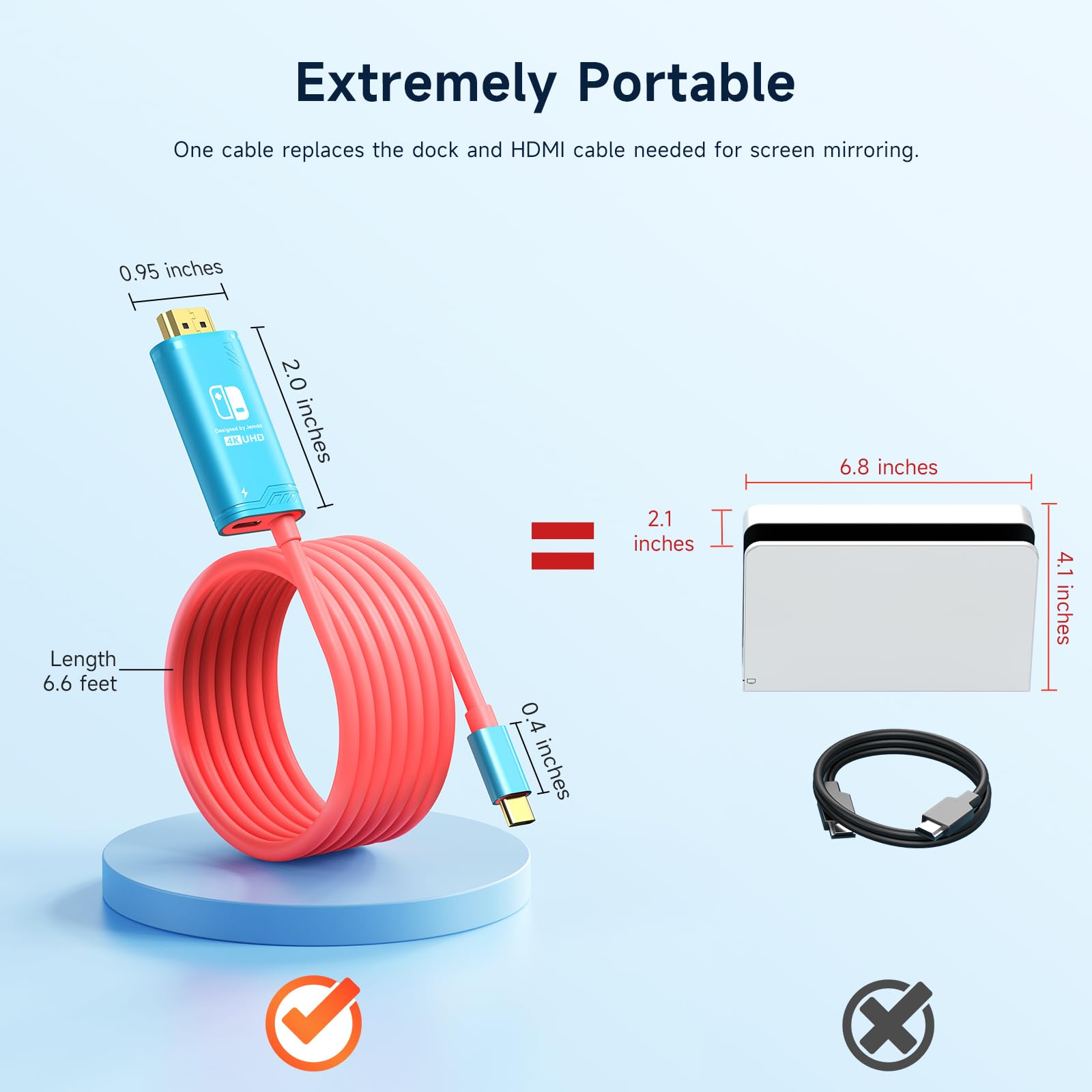 JINGDU USB C to HDMI Cable Compatible with Nintendo Switch NS/OLED, Portable TV Adapter Connector Replaces The Original Switch Dock for TV Screen Mirroring, Convenient for Travel, 4K HD, 2m, Blue